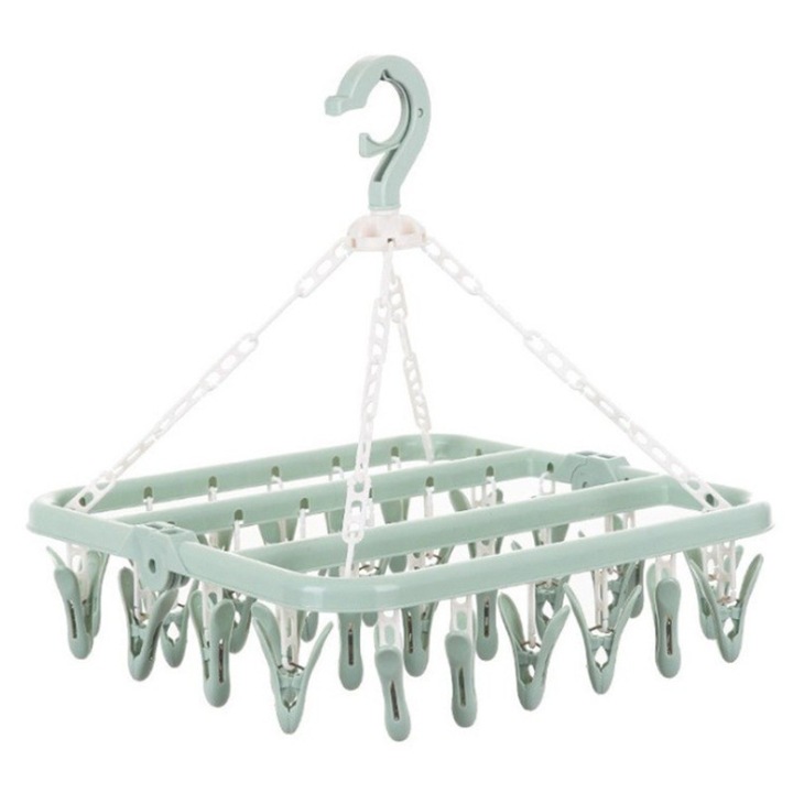 Uscator de rufe, Plastic, Pliabil, 32 cleme, Verde - eMAG.ro