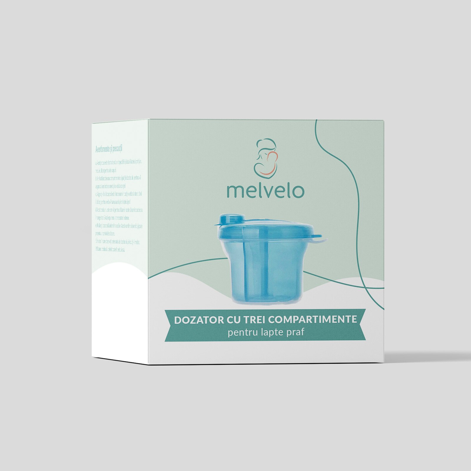 Dozator cu trei compartimente pentru lapte praf, Melvelo - Blue - eMAG.ro