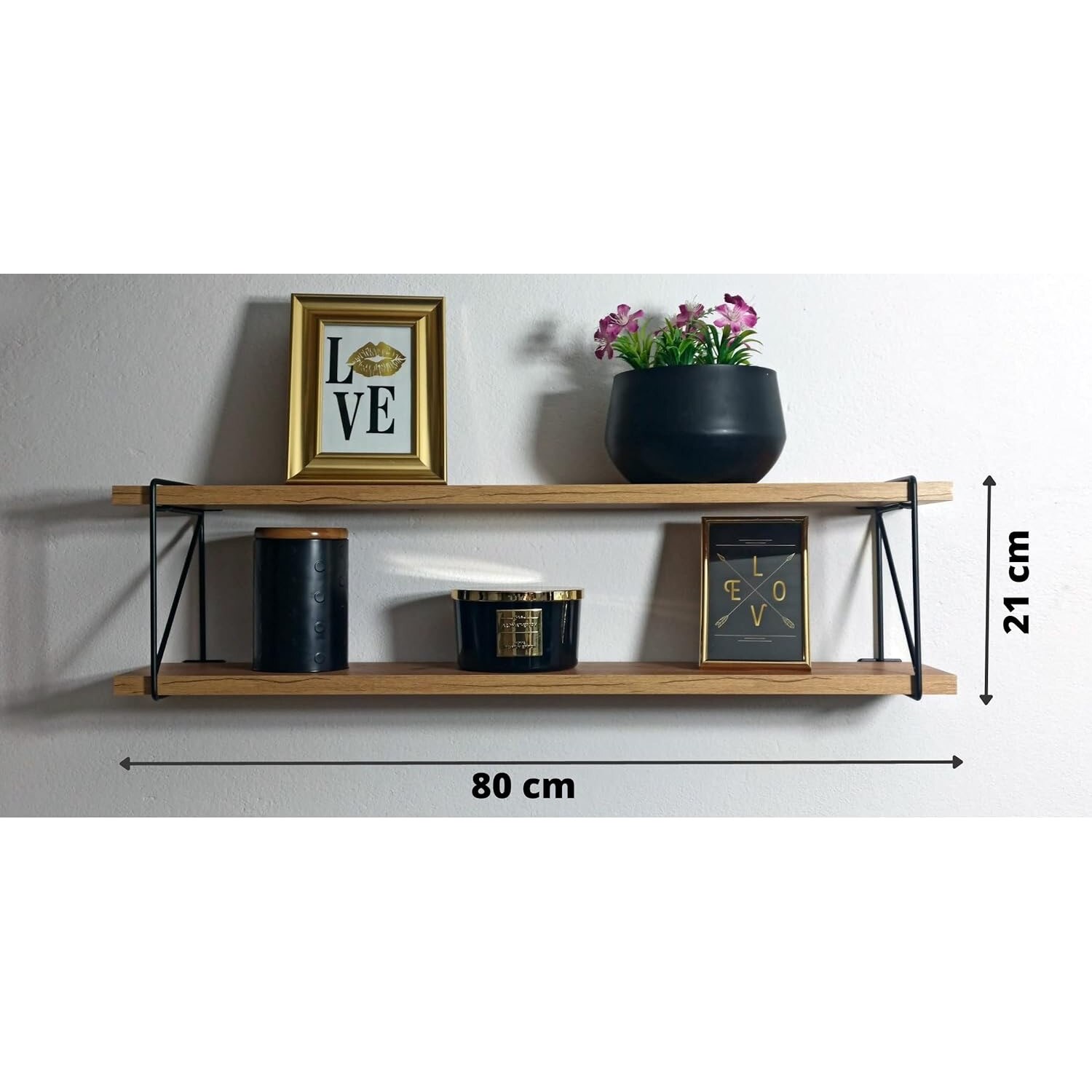 Set 2 Polite cu Console Metalice Pentru Perete, Wenge, 80 x 15 cm - eMAG.ro