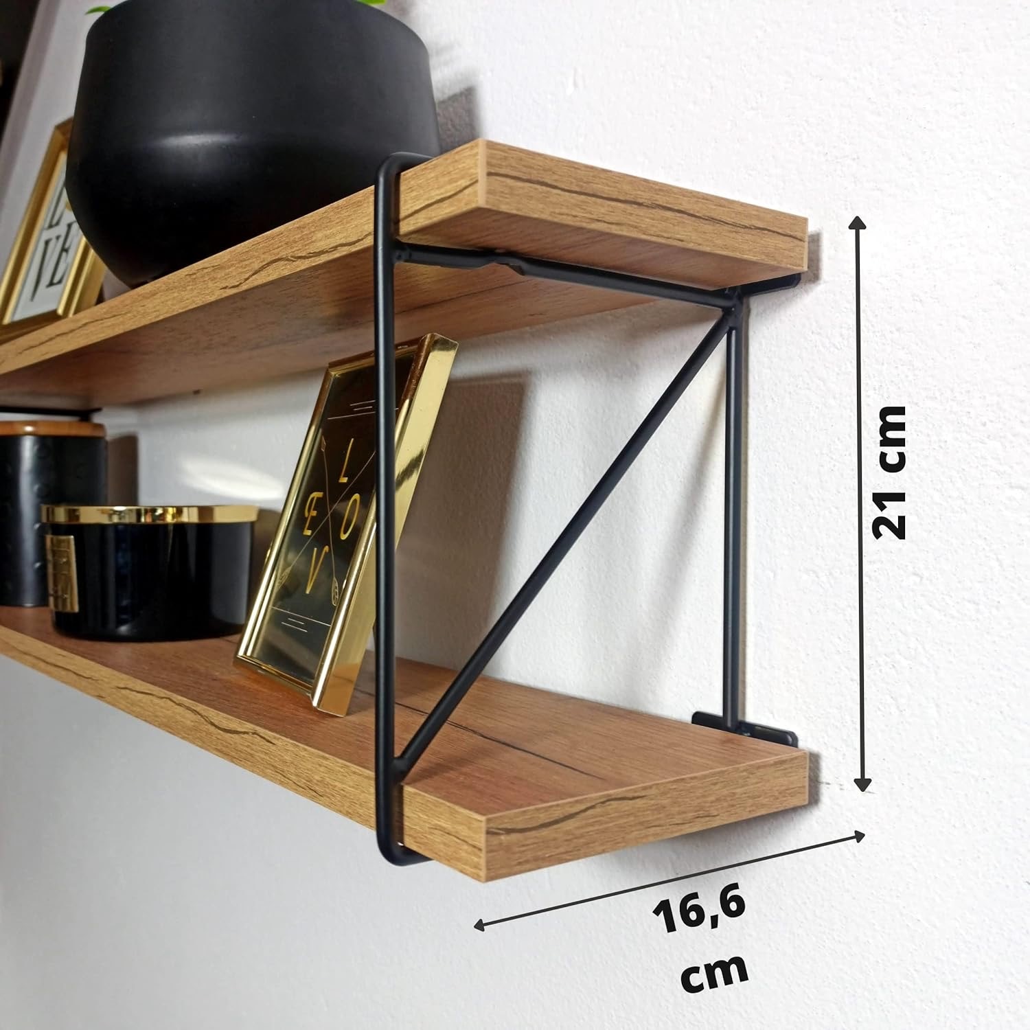 Set 2 Polite cu Console Metalice Pentru Perete, Wenge, 60 x 15 cm - eMAG.ro