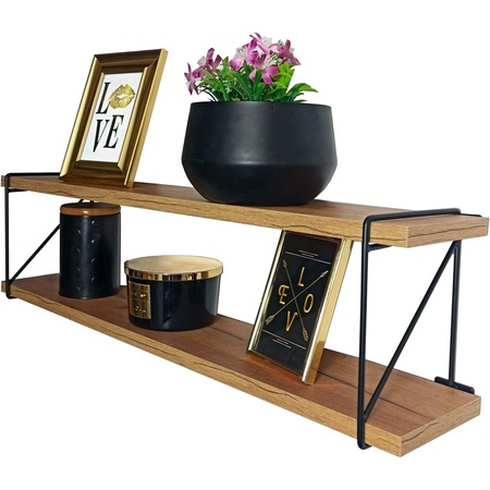 Set 2 Polite cu Console Metalice Pentru Perete, Wenge, 80 x 15 cm - eMAG.ro