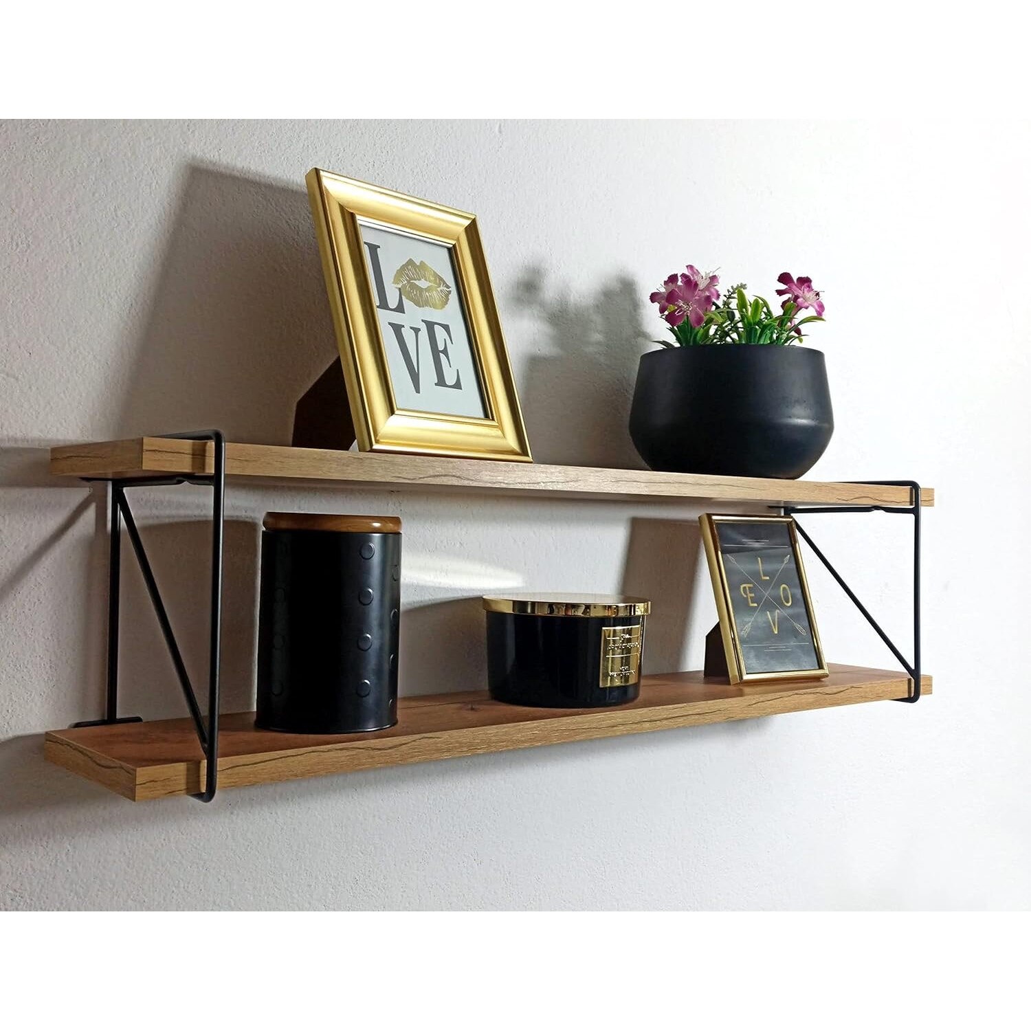 Set 2 Polite cu Console Metalice Pentru Perete, Wenge, 80 x 15 cm - eMAG.ro