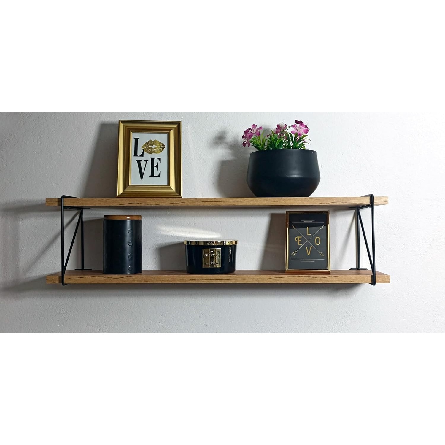 Set 2 Polite cu Console Metalice Pentru Perete, Wenge, 80 x 15 cm - eMAG.ro