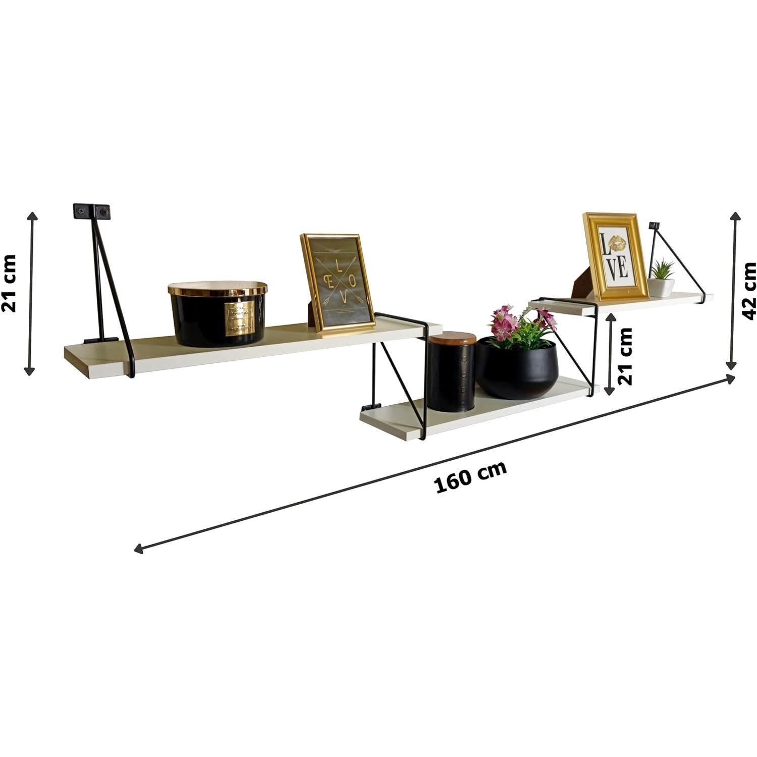Set 3 Polite cu Console Metalice, Alb, 160 x 15 cm - eMAG.ro