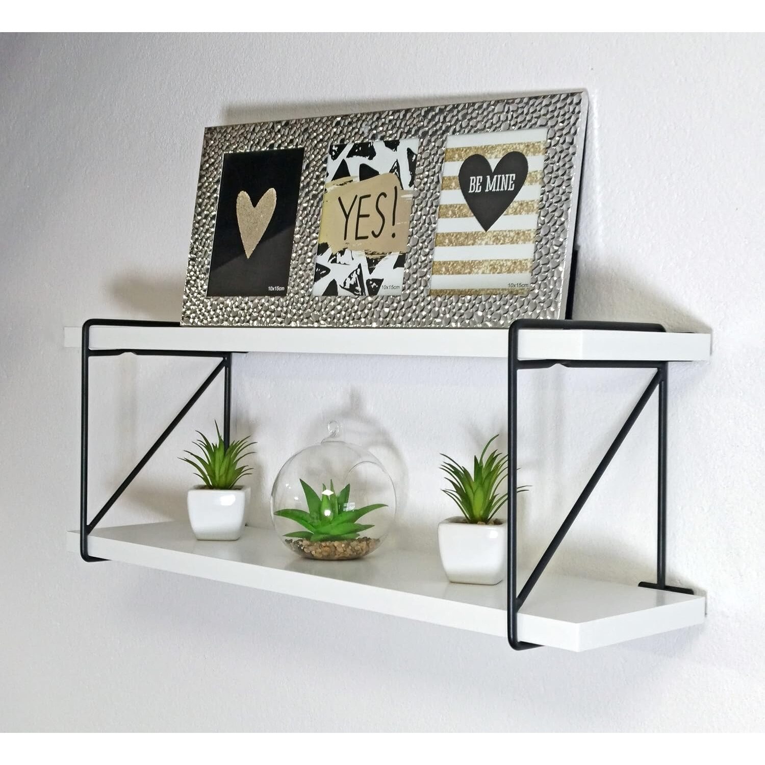 Set 2 Polite cu Console Metalice Pentru Perete, Alb, 60 x 15 cm - eMAG.ro