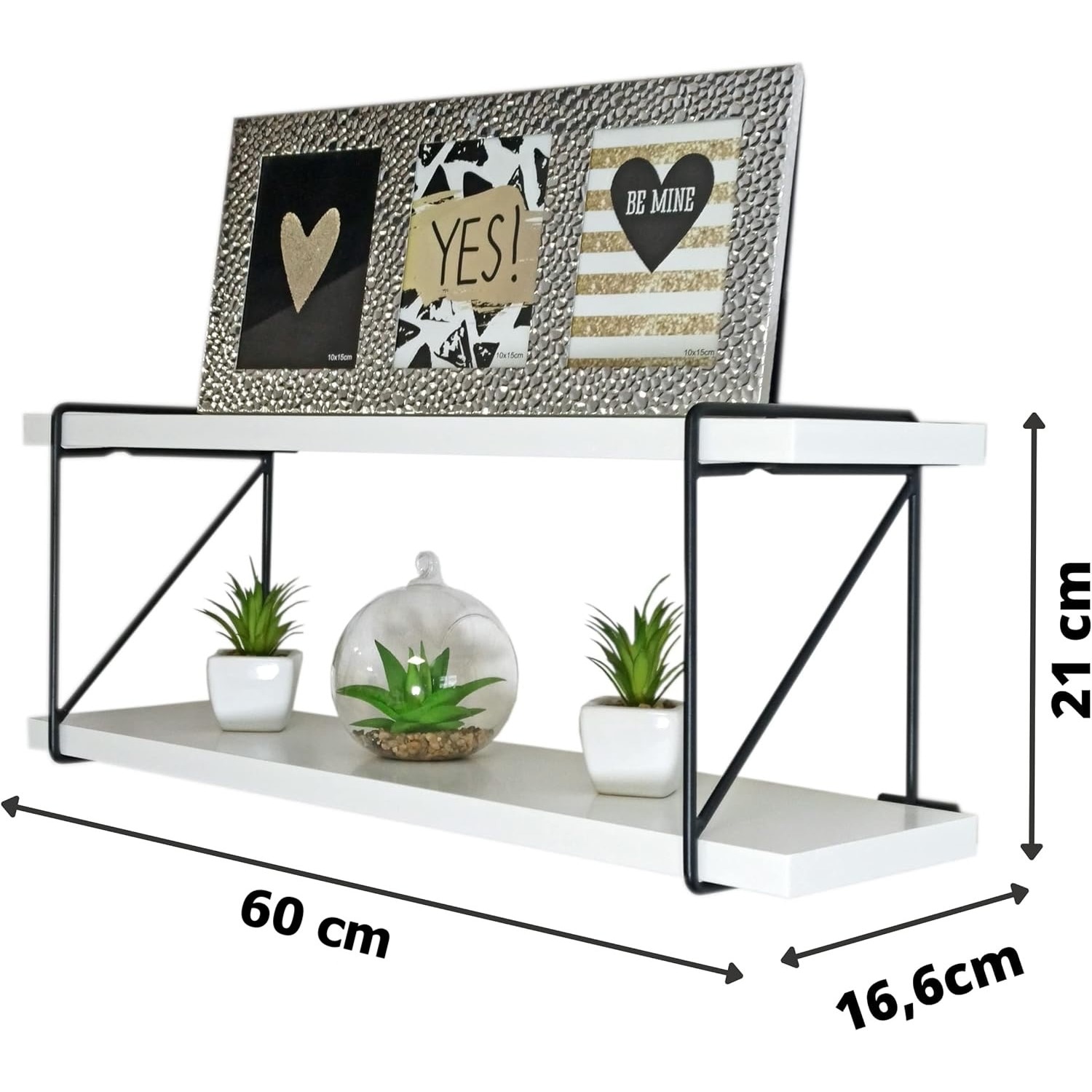 Set 2 Polite cu Console Metalice Pentru Perete, Alb, 60 x 15 cm - eMAG.ro