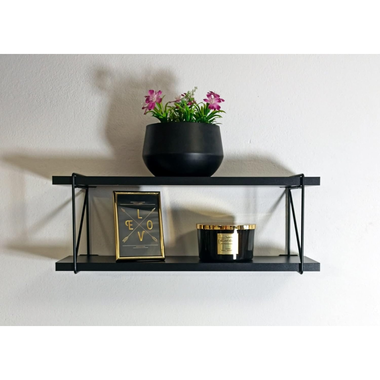 Set 2 Polite cu Console Metalice Pentru Perete, Negru, 60 x 15 cm - eMAG.ro