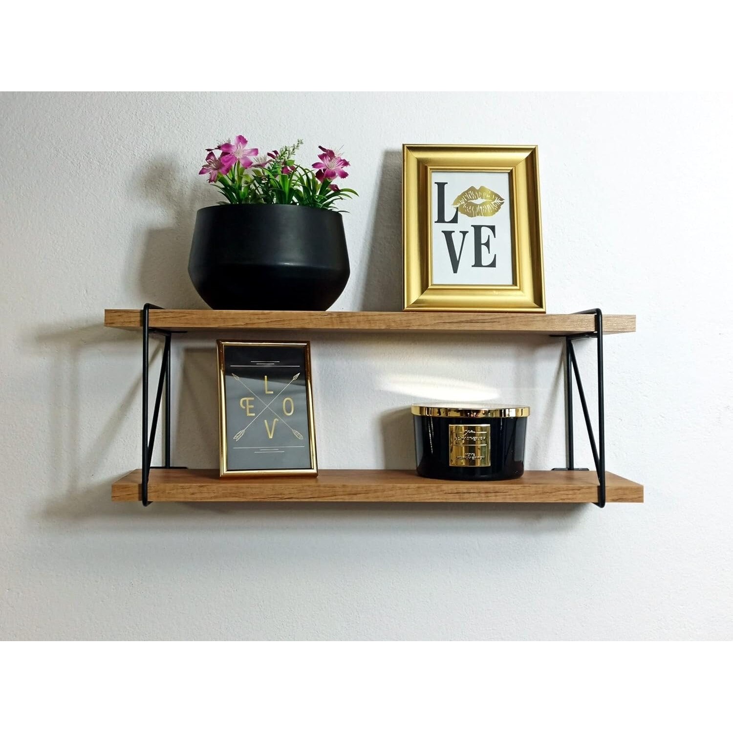 Set 2 Polite cu Console Metalice Pentru Perete, Wenge, 60 x 15 cm - eMAG.ro