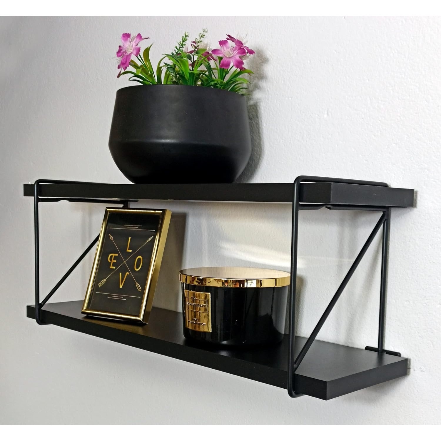 Set 2 Polite cu Console Metalice Pentru Perete, Negru, 60 x 15 cm - eMAG.ro