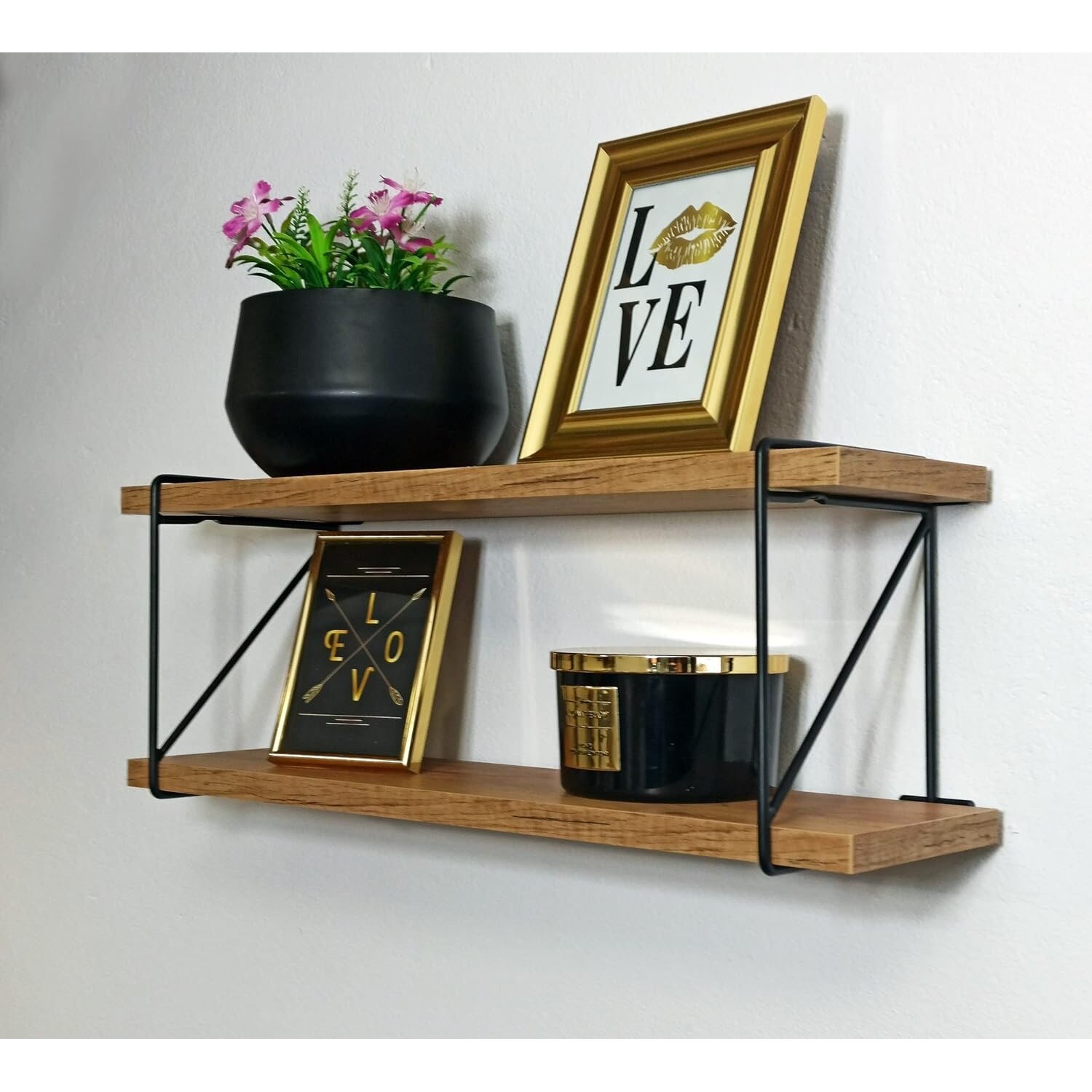 Set 2 Polite cu Console Metalice Pentru Perete, Wenge, 60 x 15 cm - eMAG.ro