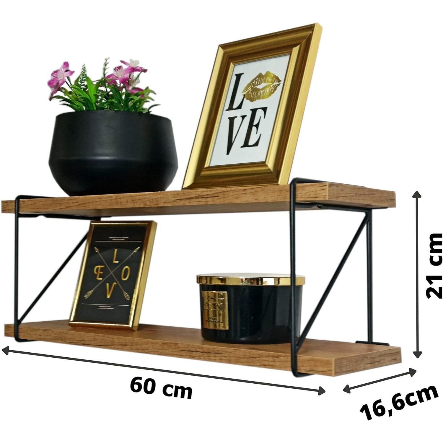 Set 2 Polite cu Console Metalice Pentru Perete, Wenge, 60 x 15 cm - eMAG.ro