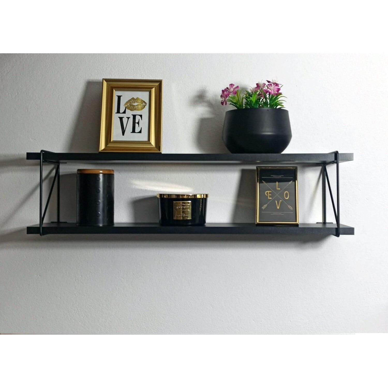 Set 2 Polite cu Console Metalice Pentru Perete, Negru, 100 x 15 cm ...