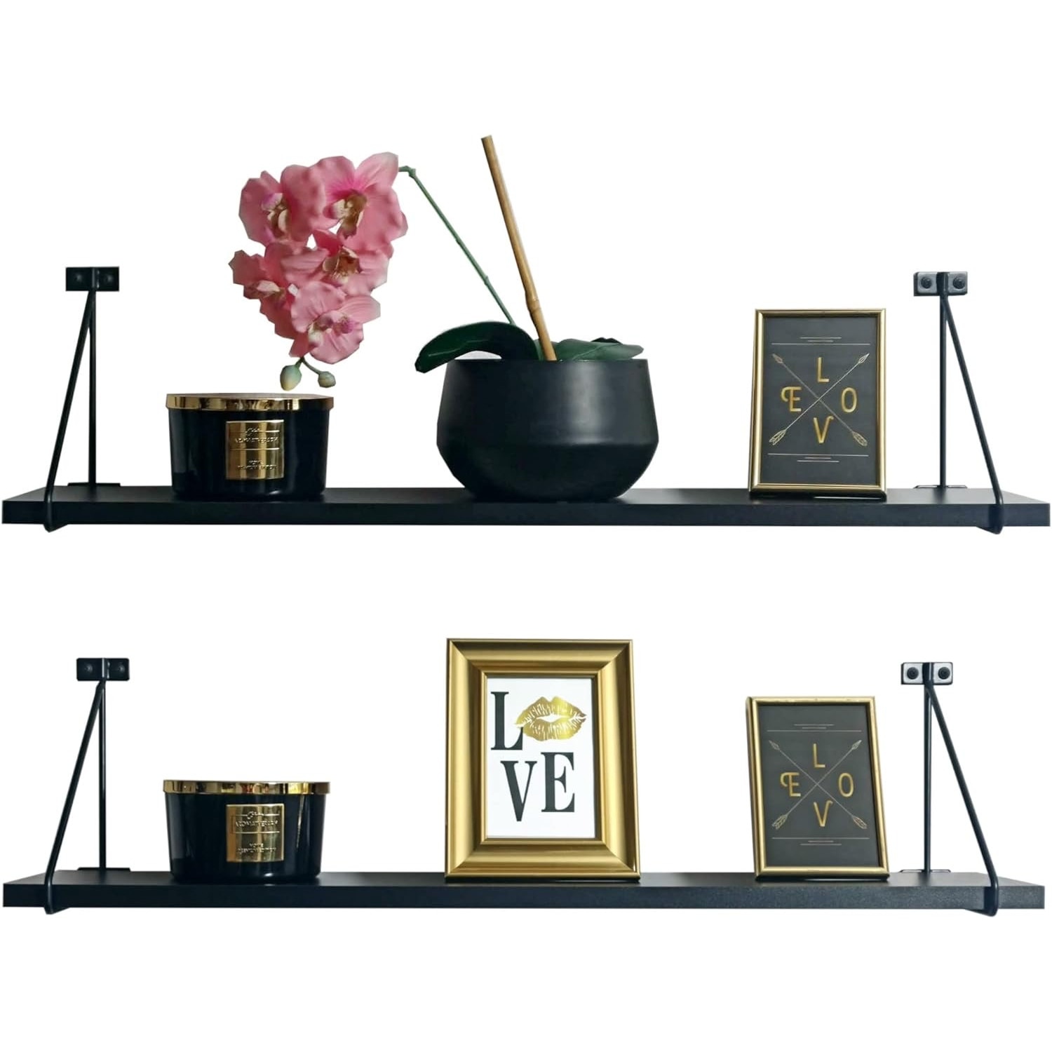 Set 2 Polite Suspendate cu Console Metalice, Negru, 80 x 15 cm - eMAG.ro