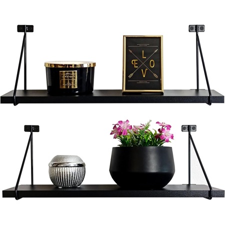 Set 2 Polite Suspendate cu Console Metalice, Negru, 40 x 15 cm - eMAG.ro