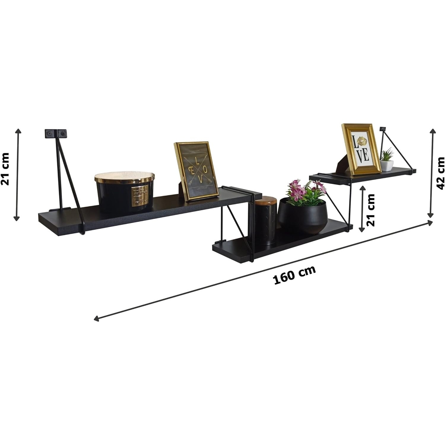 Set 3 Polite cu Console Metalice, Negru, 160 x 15 cm - eMAG.ro