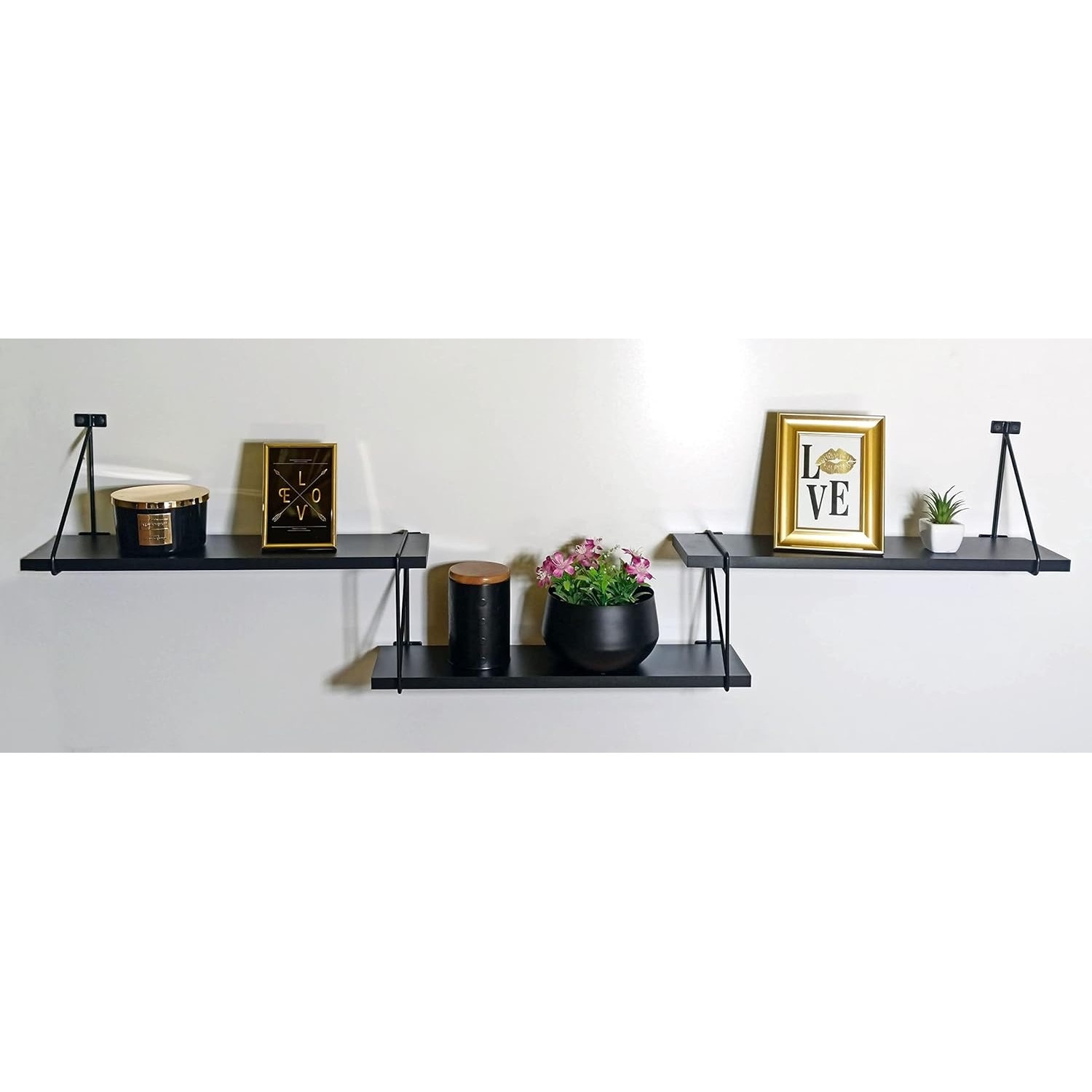 Set 3 Polite cu Console Metalice, Negru, 160 x 15 cm - eMAG.ro