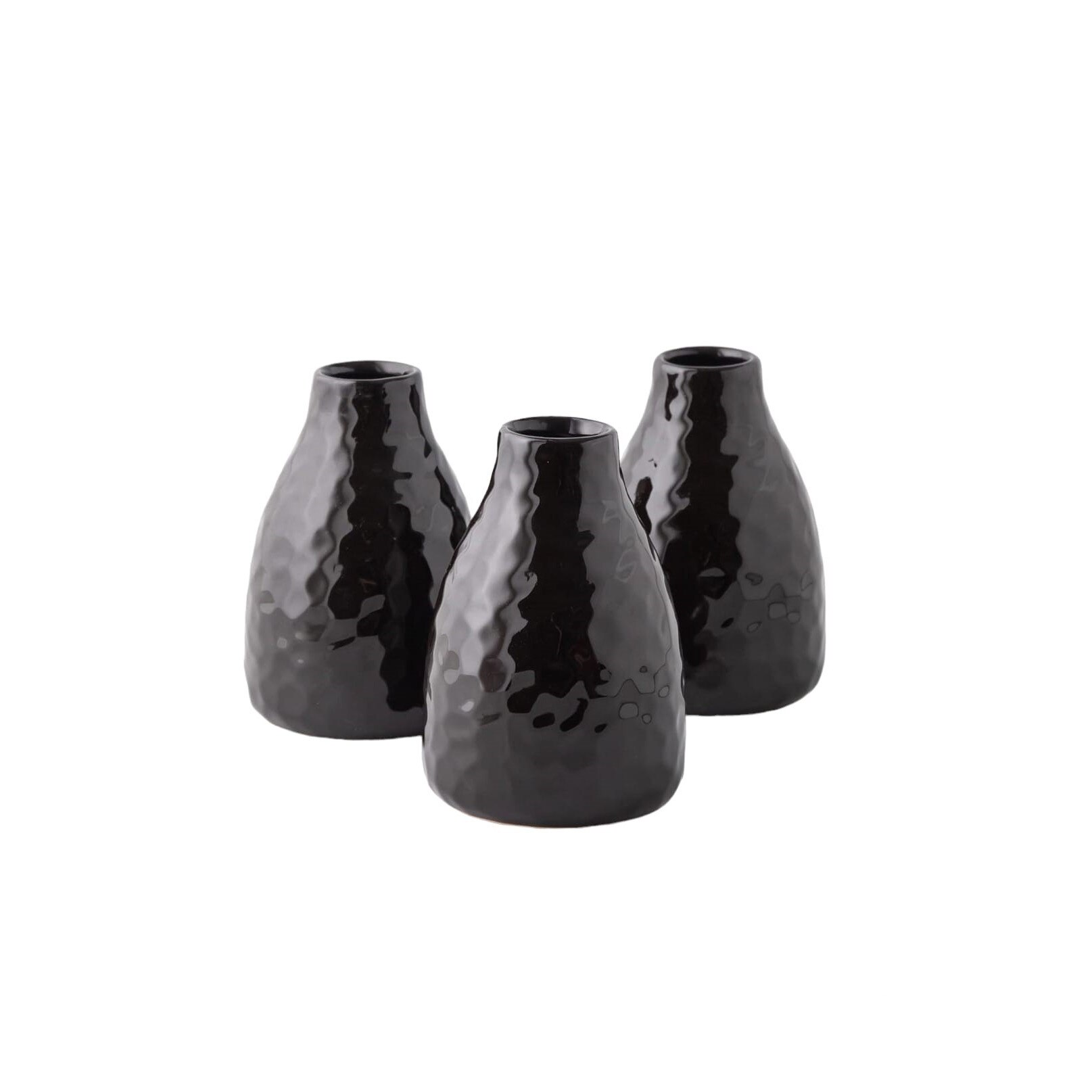 Set 3 vaze decorative negre, Ceramica, Design HoneyComb, 14 x 9.4 cm ...