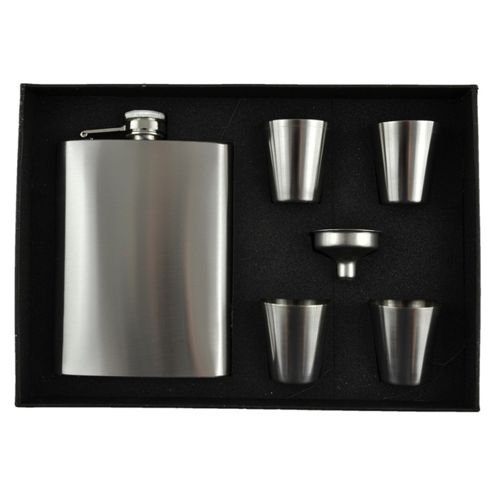 Set plosca cu 4 pahare si o palnie inox - eMAG.ro