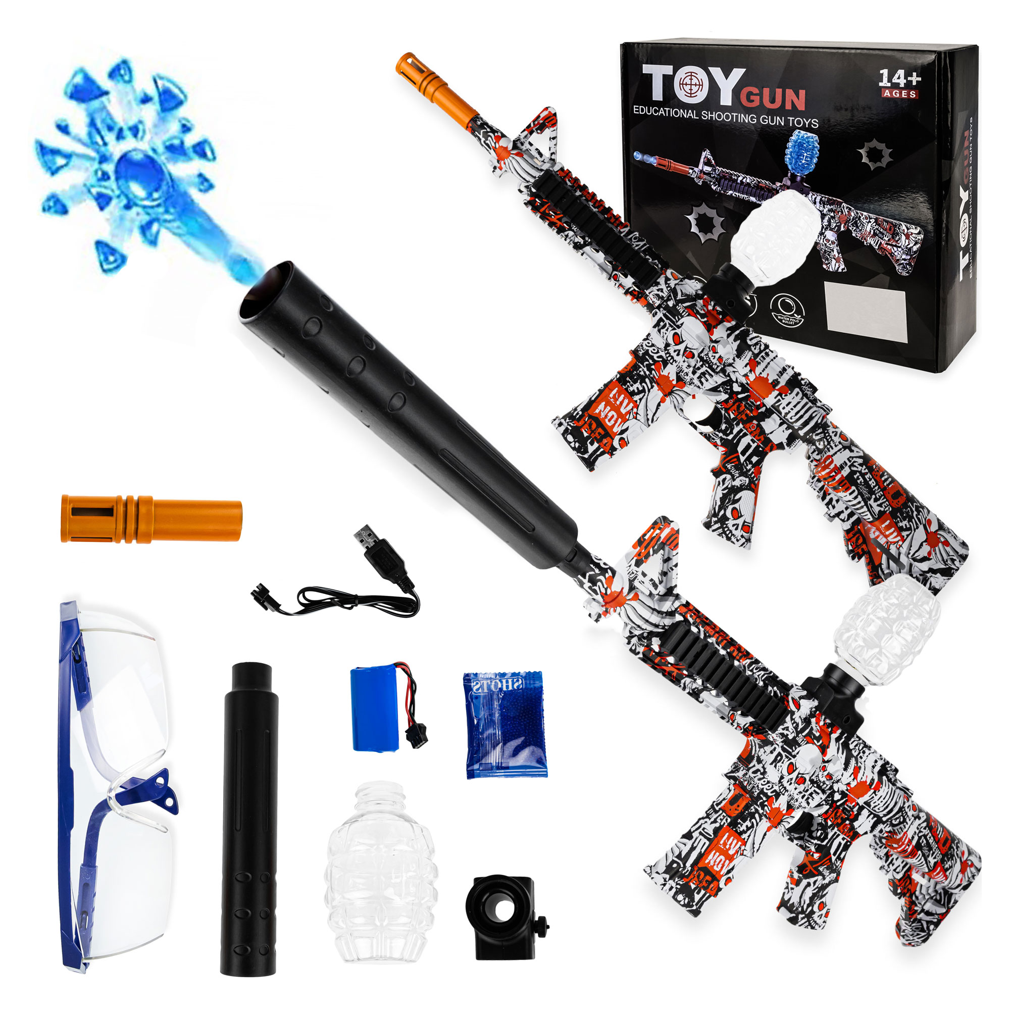 Pusca cu pistol electric, 78 cm, automat bile de gel, set mare, 1000 ...