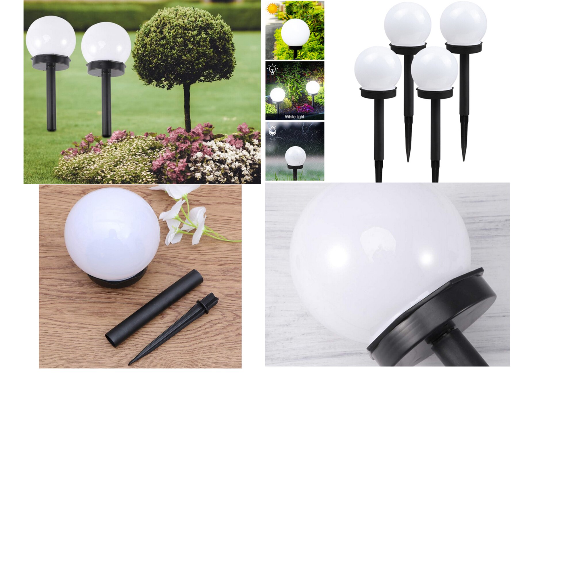 Set 4 lampi solare de exterior, bila alba 36 cm - eMAG.ro