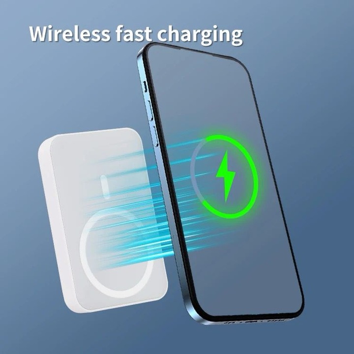 Baterie Externa tip Magsafe, Incarcare Wireless, 5000 mAh, Alb - eMAG.ro