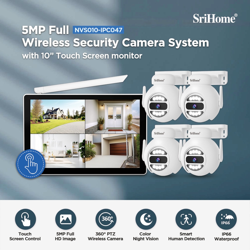 Kit Supraveghere WiFi Video 4 Camere SriHome™ NVS010 Plus, 5MP 2K ...