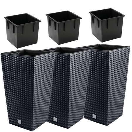 Set 3 ghivece inalte cu insertie pentru plante, Prosperplast, Decorativ ...