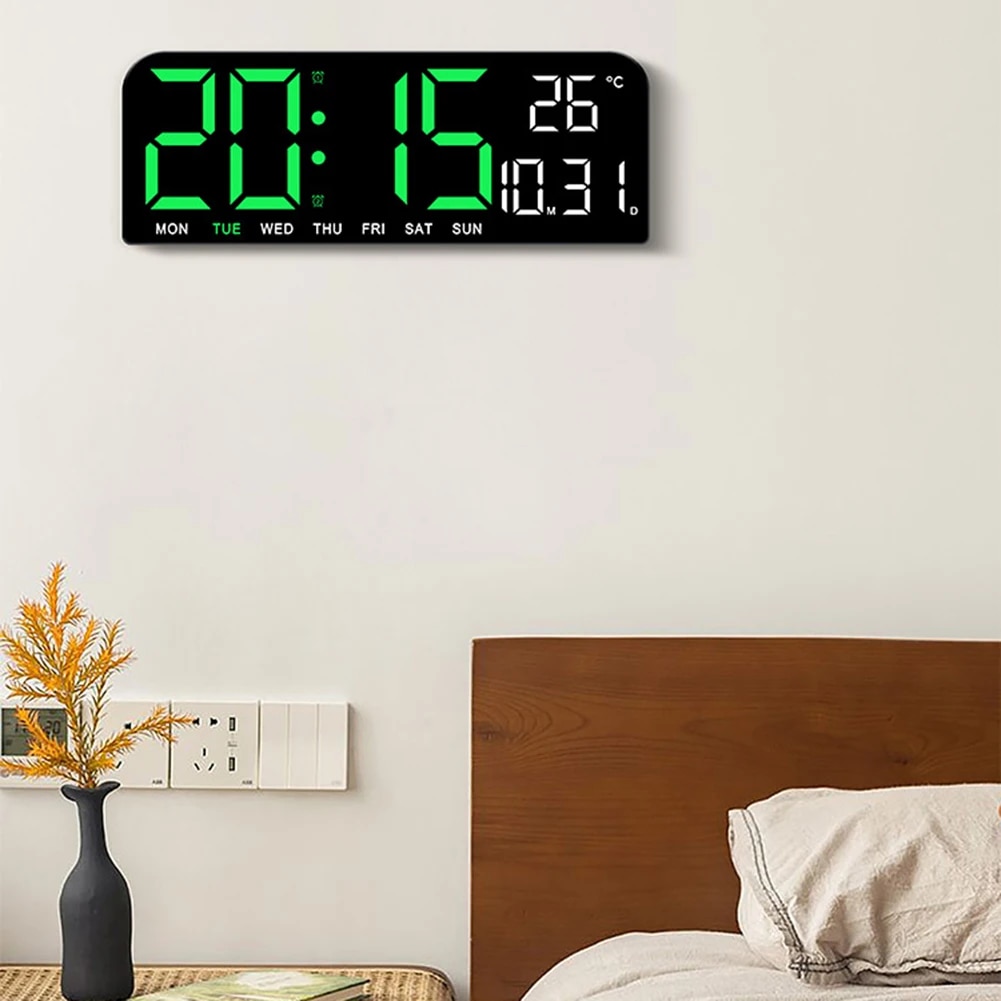 Ceas Digital de Masa si de Perete cu Lumina Led Verde, Calendar, Cronometru, Temperatura, Alarma ...