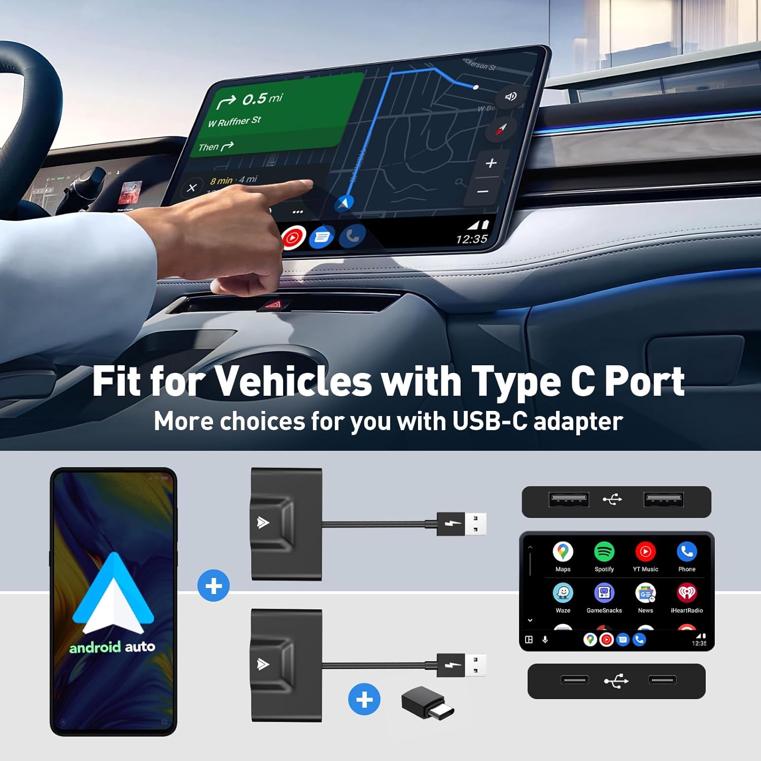 Adaptor wireless Android Auto, MOSMAOO®, Doar pentru masini cu Android ...