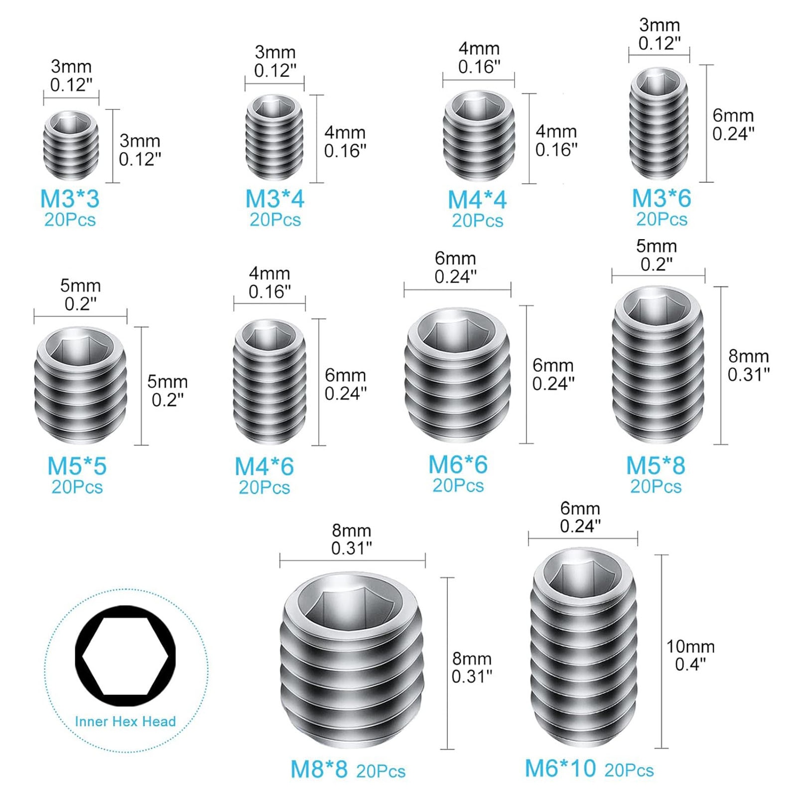 Set 200 suruburi hexagonale, Axroad Mall, M3/M4/M5/M6/M8, Cu 5 chei ...