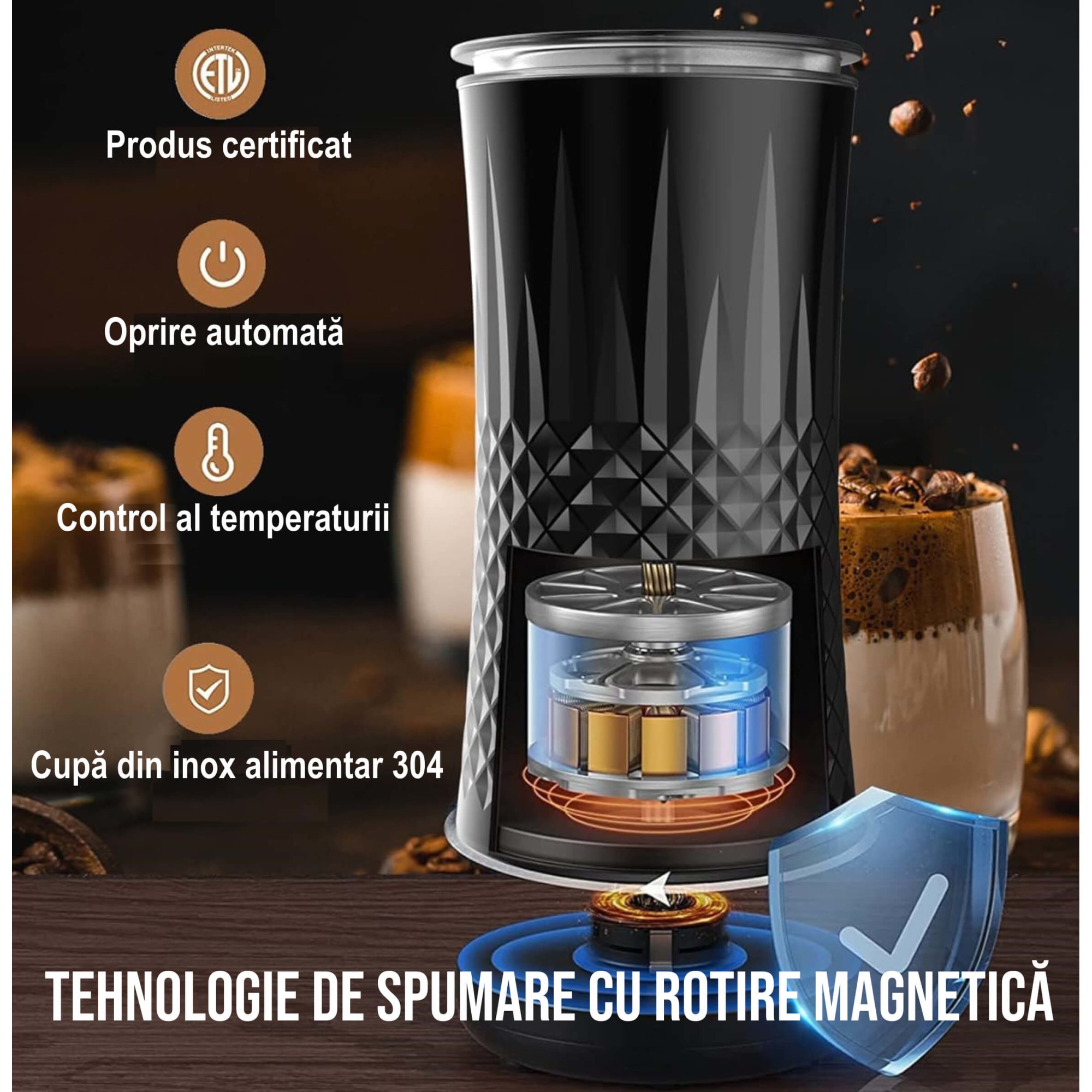 Aparat spuma lapte 4 in 1 pentru cafea tip Milk Frother, GABOS™, 240 ml ...