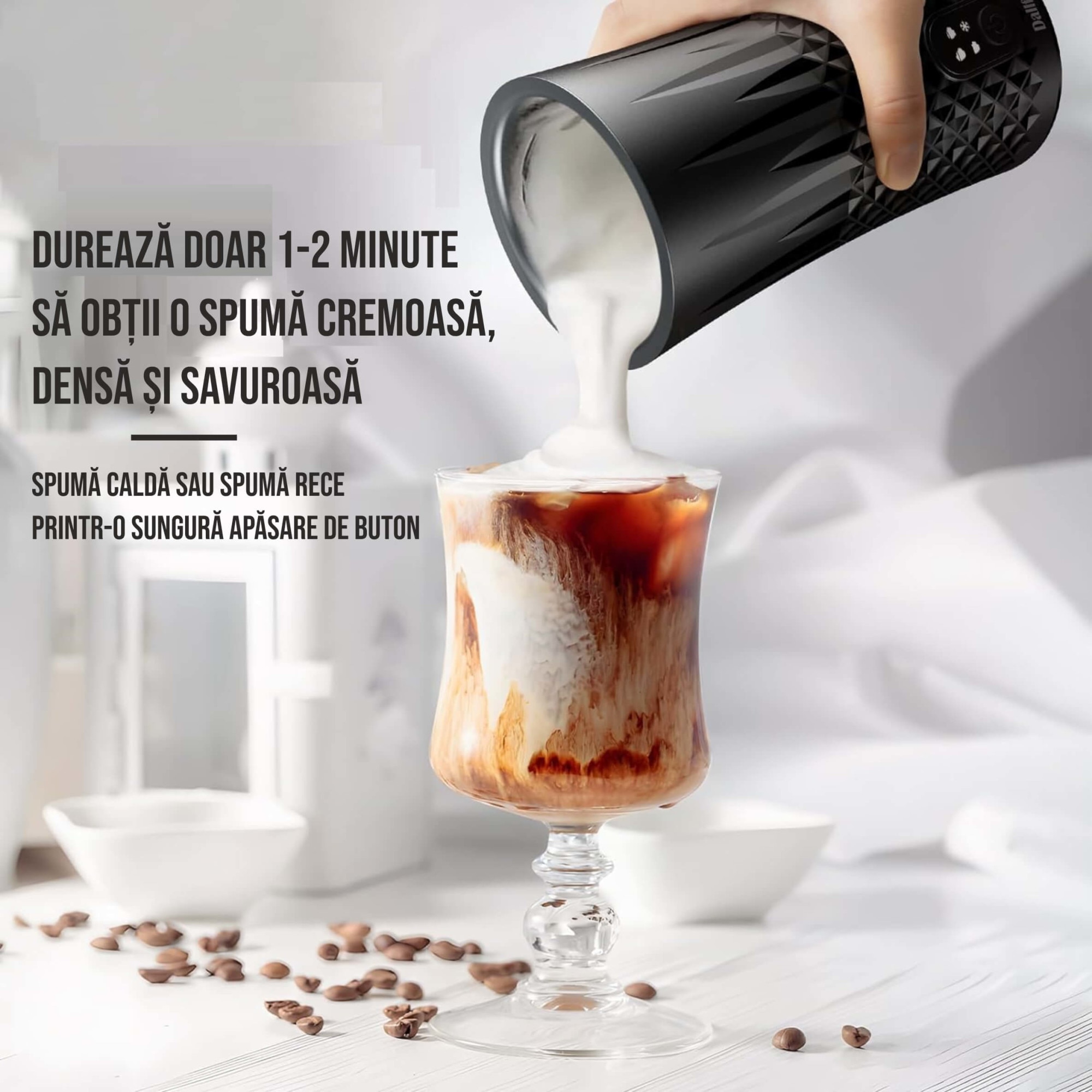 Aparat spuma lapte 4 in 1 pentru cafea tip Milk Frother, GABOS™, 240 ml ...