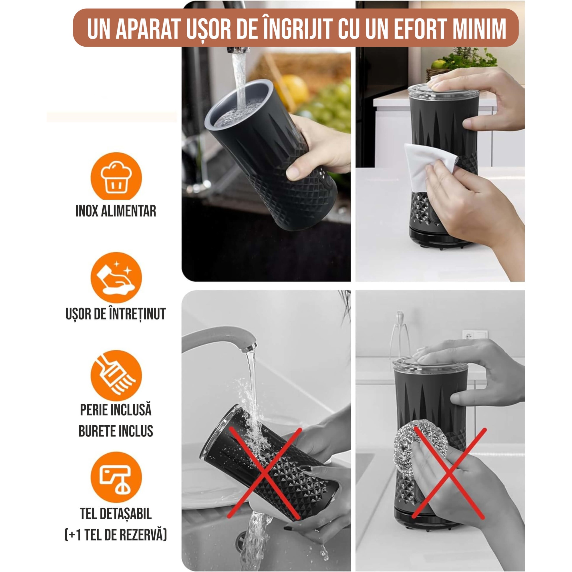 Aparat spuma lapte 4 in 1 pentru cafea tip Milk Frother, GABOS™, 240 ml ...