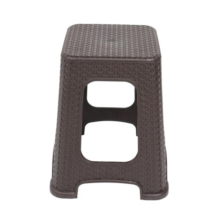 Taburet de gradina, terasa, plastic, cu design de ratan culoare maro ...