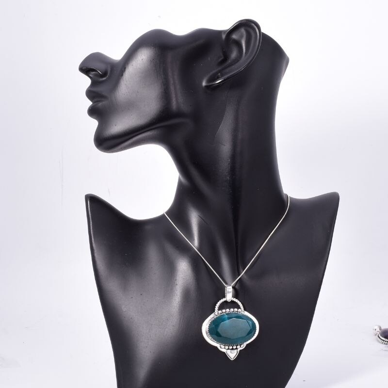 Pandantiv argint cu smarald de dimensiuni mari + lant argint 50 cm ...