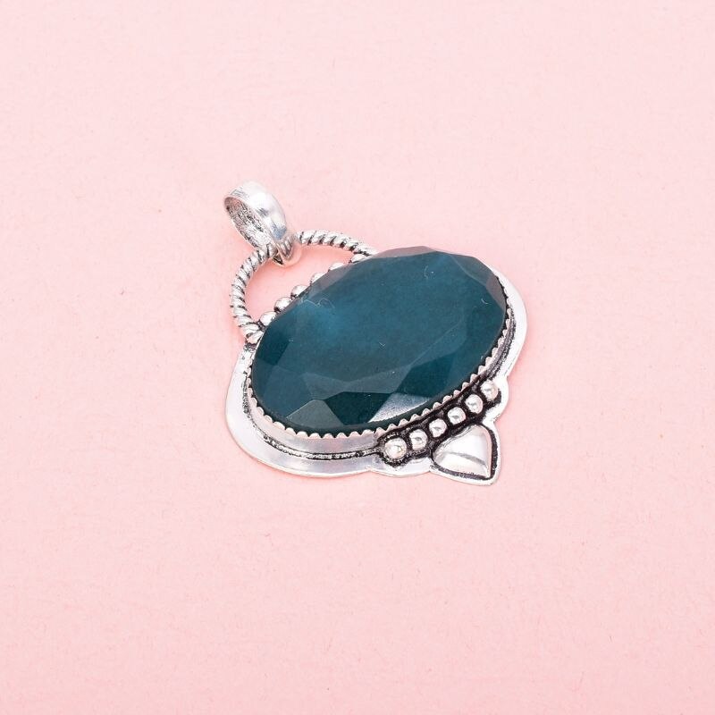 Pandantiv argint cu smarald de dimensiuni mari + lant argint 50 cm ...