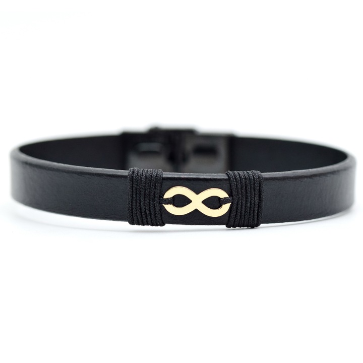Bratara piele naturala simbol Infinit, Infinity - Aur 14k - eMAG.ro