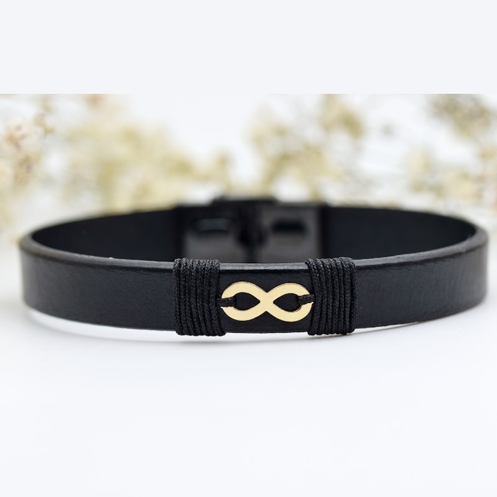 Bratara piele naturala simbol Infinit, Infinity - Aur 14k - eMAG.ro