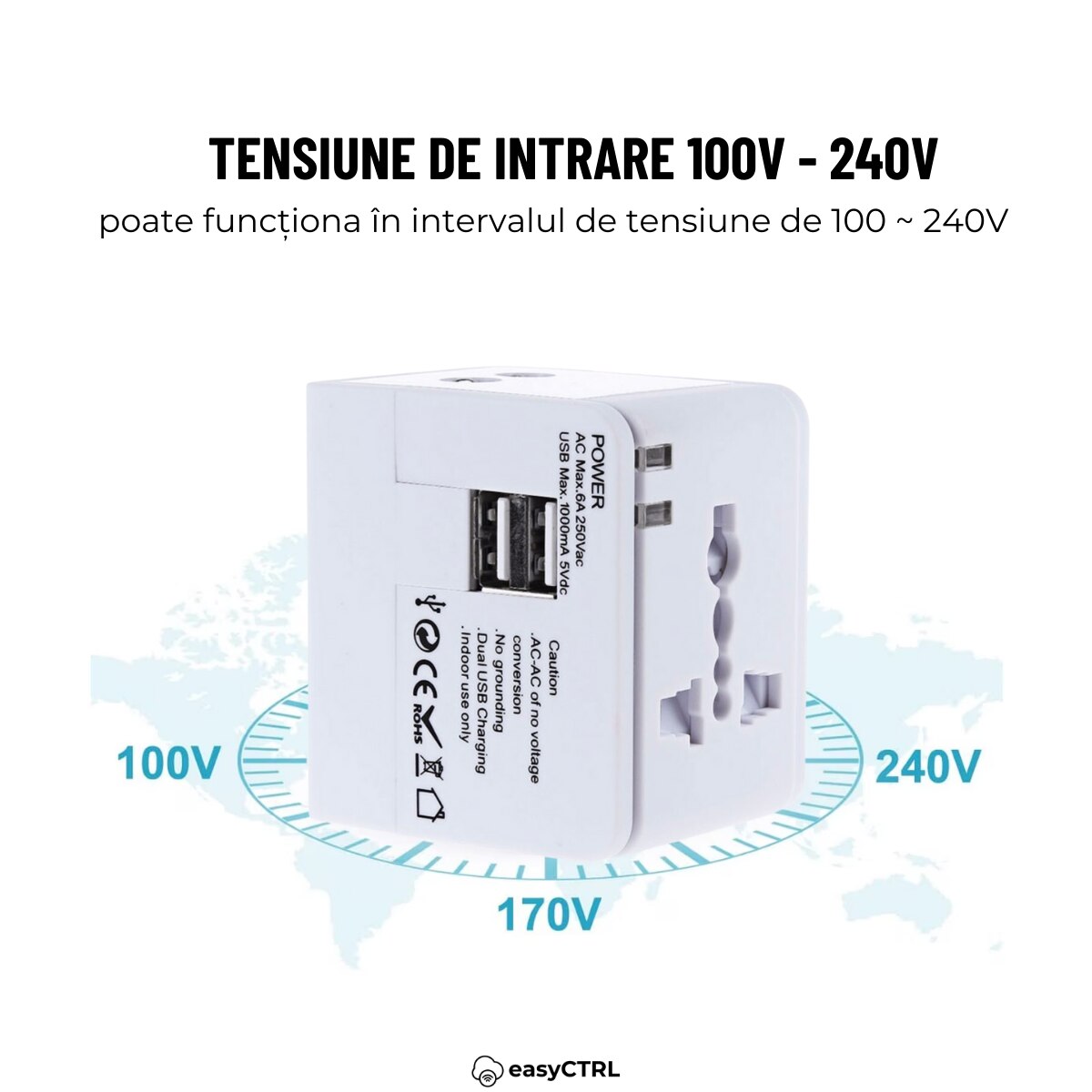 Adaptor Priza Universal EU / UK / USA / AUS, 2 porturi USB-A, 1500W ...