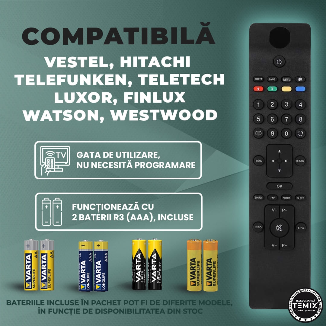 Telecomanda compatibila Vestel, Hitachi, Telefunken, Teletech, Luxor ...