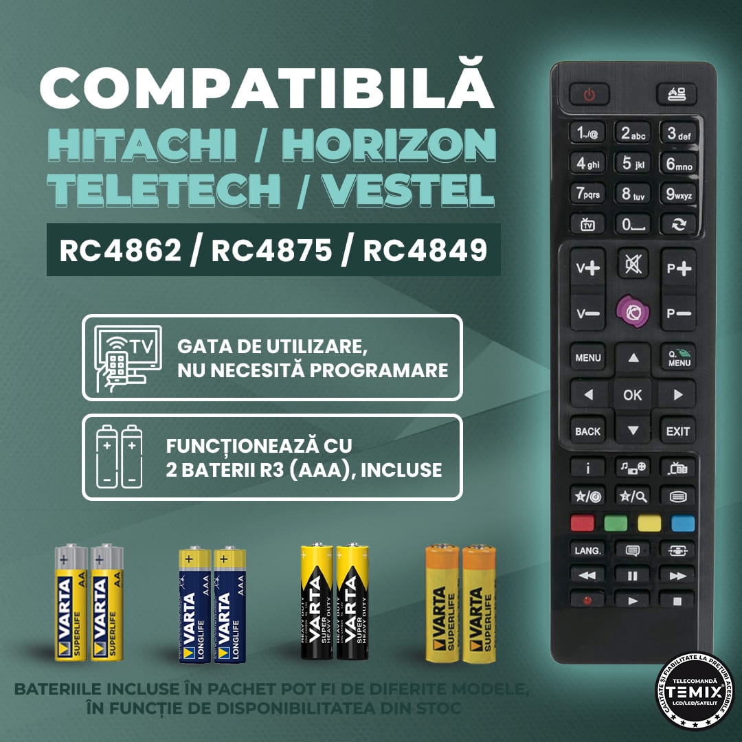 Telecomanda compatibila Hitachi, Horizon, Teletech, Vestel, RC4849 ...