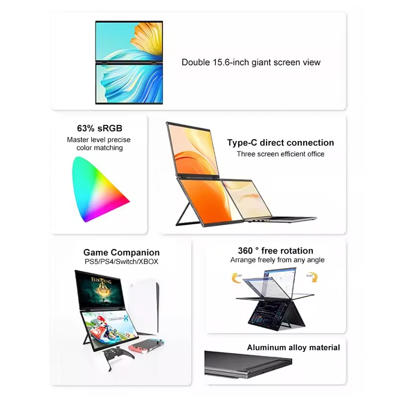 Monitor Portabil Dual Lipa HDR-72, Full HD, 15.6 inch, 60Hz, HDR 10 ...