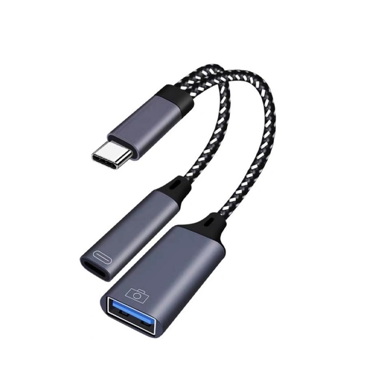 Adaptor USB-C, Cu incarcare PD, Transfer rapid, 12cm, Gri - eMAG.ro