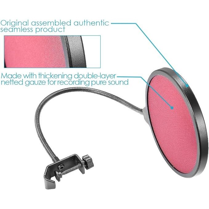 Pop filter Neewer pentru Microfon de Studio, cu brat elastic, Rosu ...