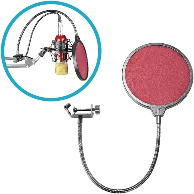 Pop filter Neewer pentru Microfon de Studio, cu brat elastic, Rosu ...