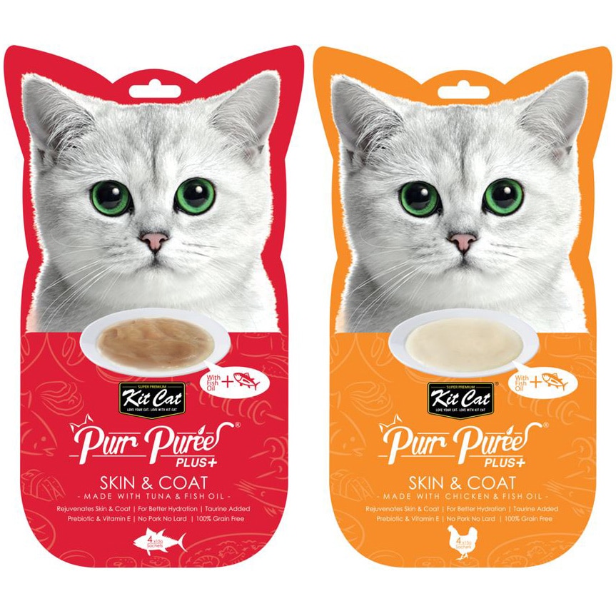 Награди за котки Kit Cat, Purr Puree Plus, Skin & Coat, Mix, 8 x 15 гр ...