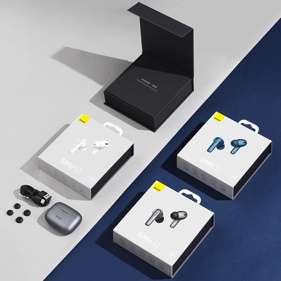 Casti wireless Bluetooth, Baseus SIMU S2 ANC True Wireless, usoare ...