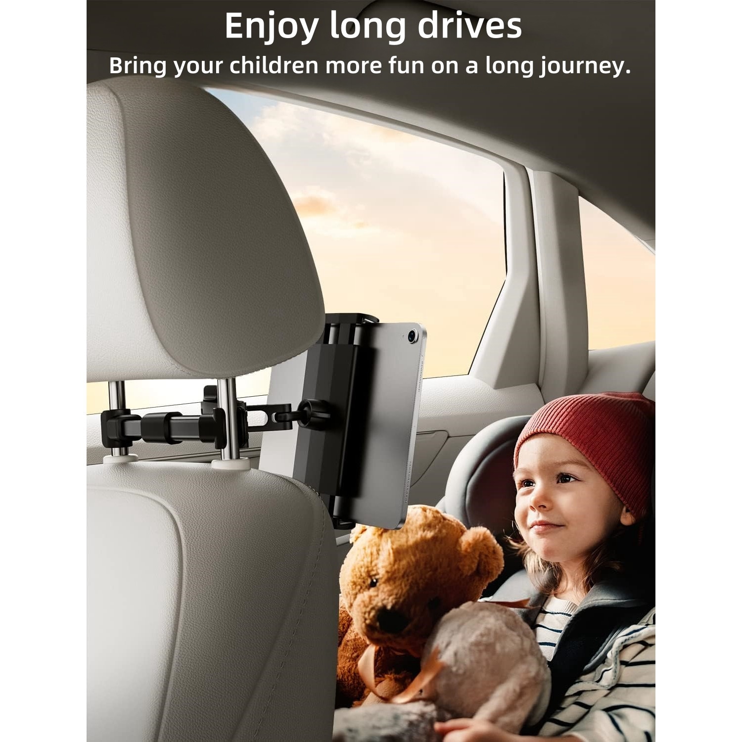 Suport tableta pentru tetiera auto, MunDeir®, Unghi reglabil, Negru ...