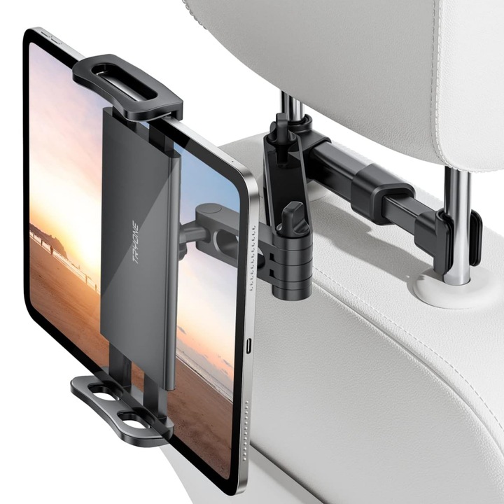 Suport tableta pentru tetiera auto, MunDeir®, Unghi reglabil, Negru ...