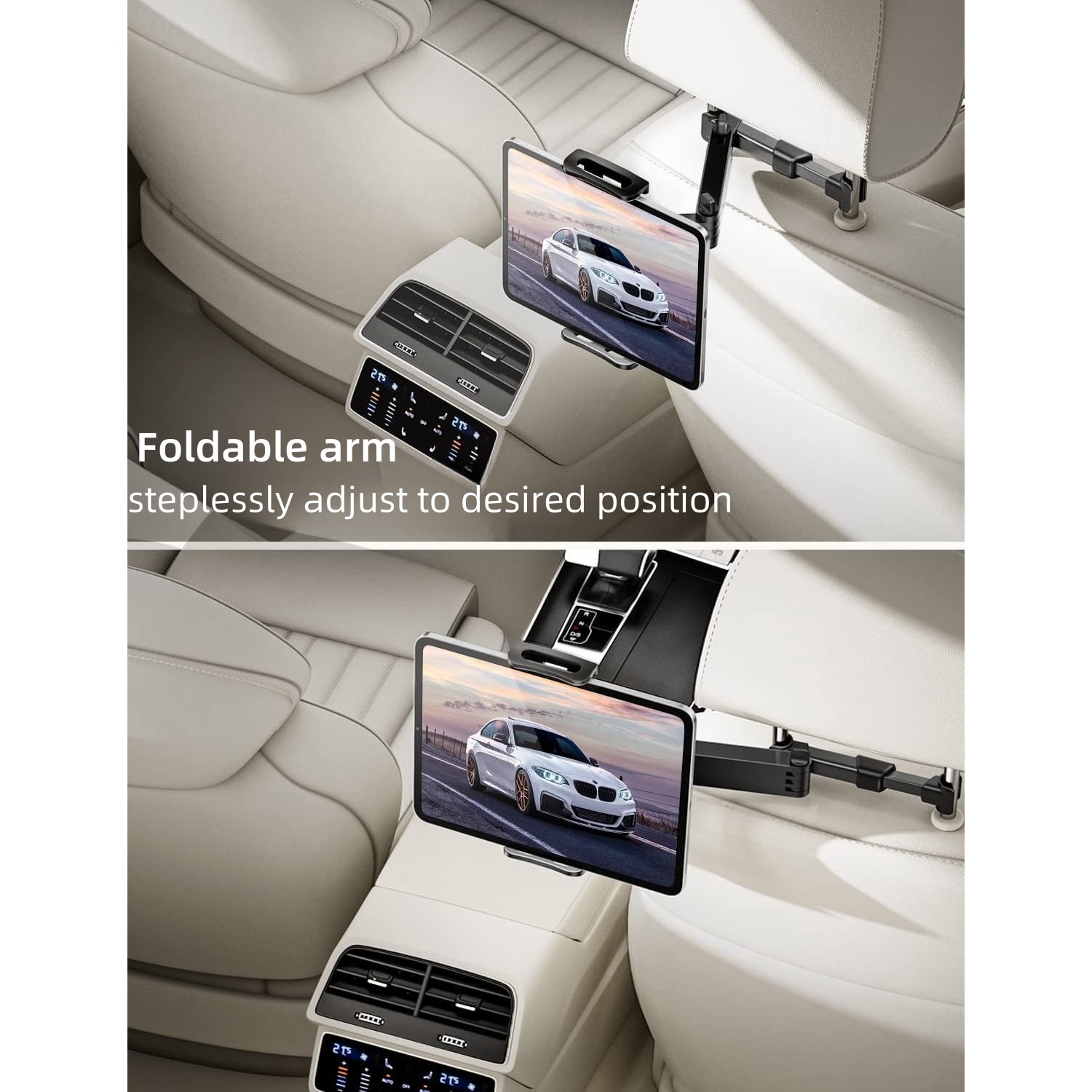 Suport tableta pentru tetiera auto, MunDeir®, Unghi reglabil, Negru ...